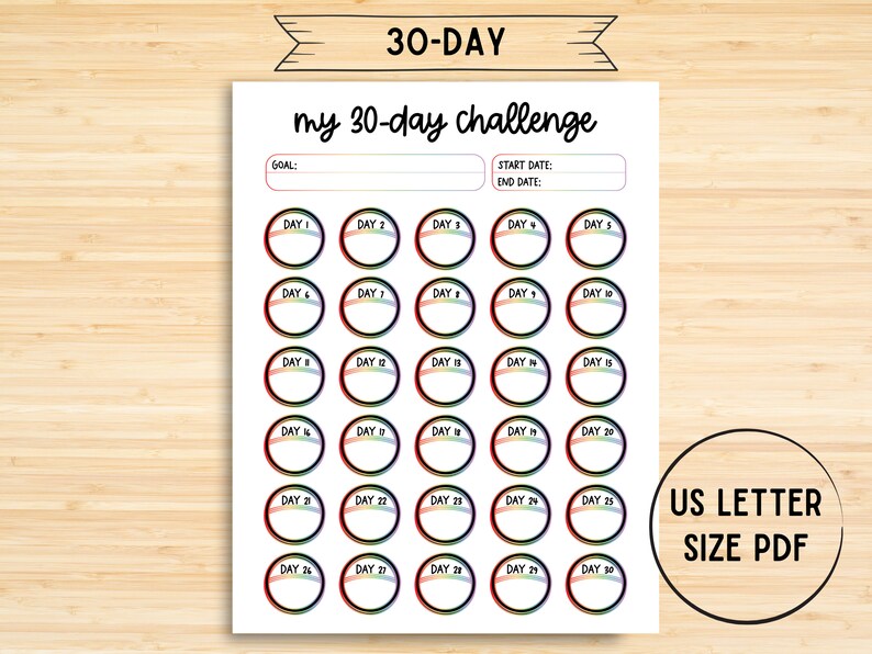 30 Day Challenge Tracker Printable, Daily Goal Tracker, No Spend ...