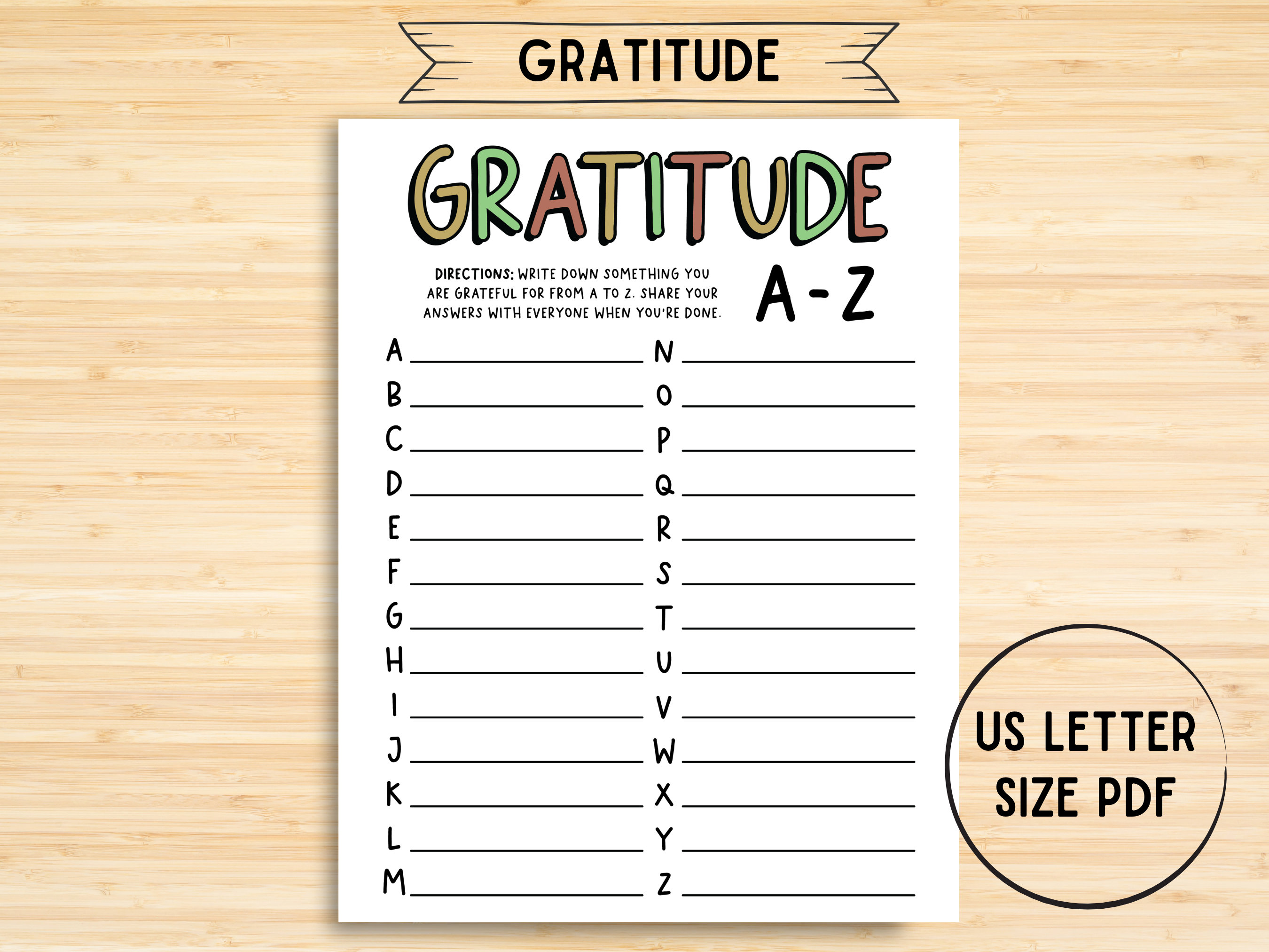 Thanksgiving A - Z Game, Gratitude A-Z Game, Thanksgiving Printable ...