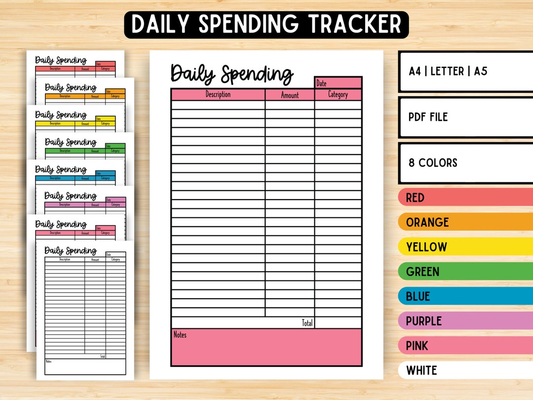 Daily Spending Log Tracker, Spending Tracker, Expense Tracker Printable ...
