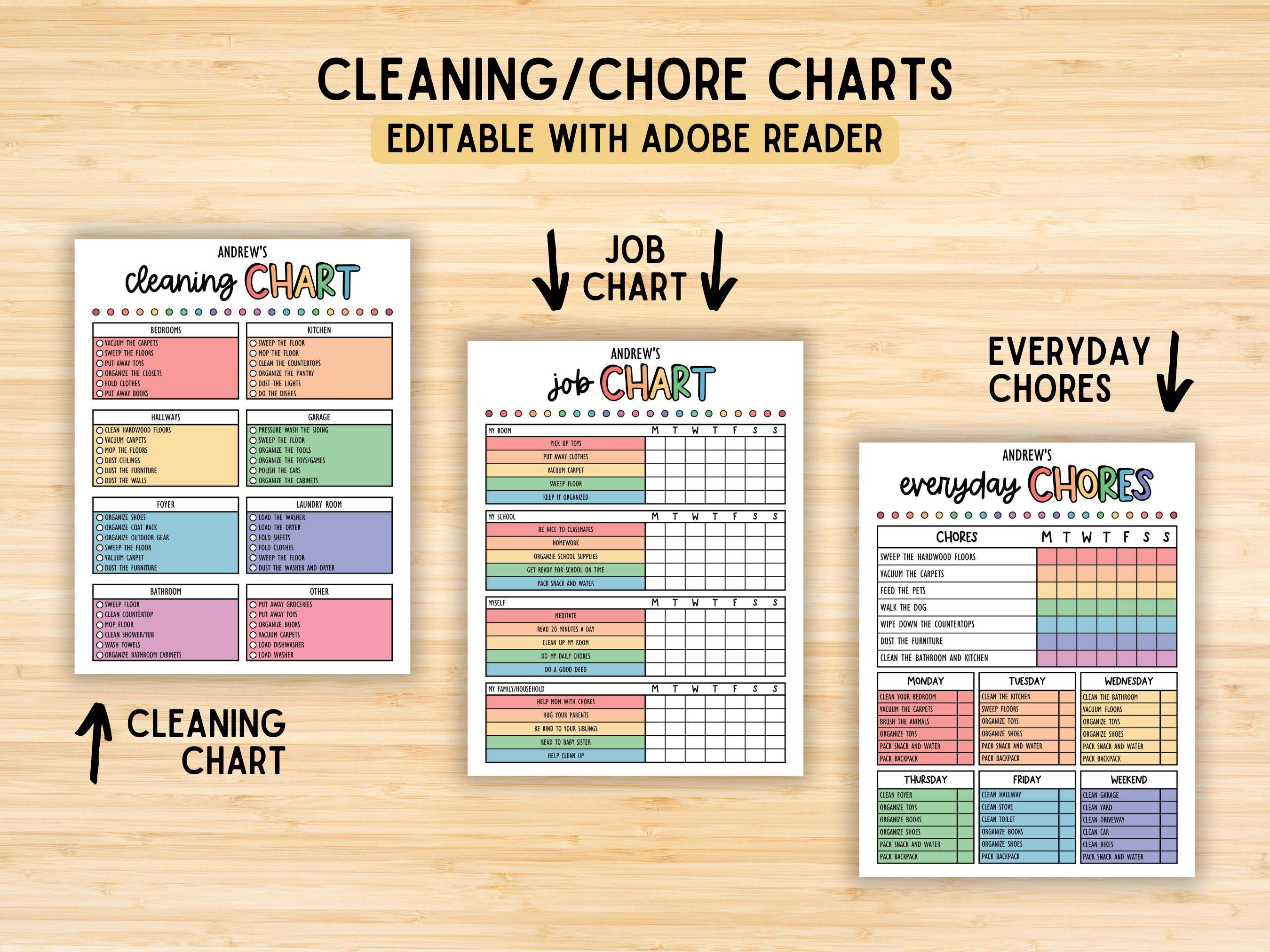 Editable Kids Chore Chart Bundle, Printable Responsibility Chart Bundle ...