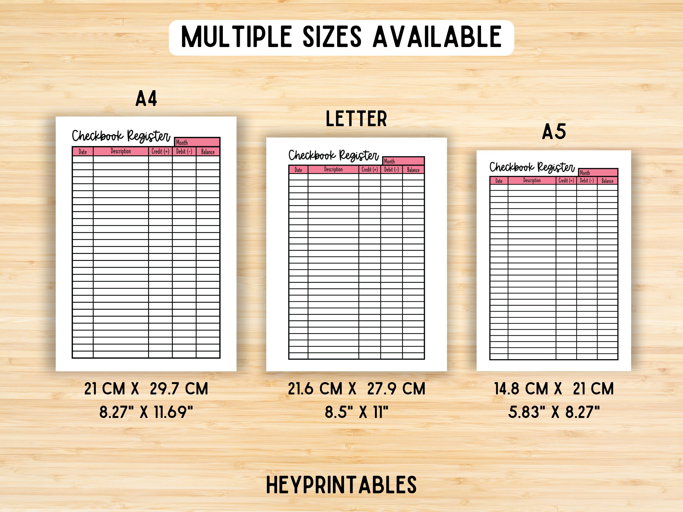 Checkbook Register, Printable Transaction Register, Check Register ...