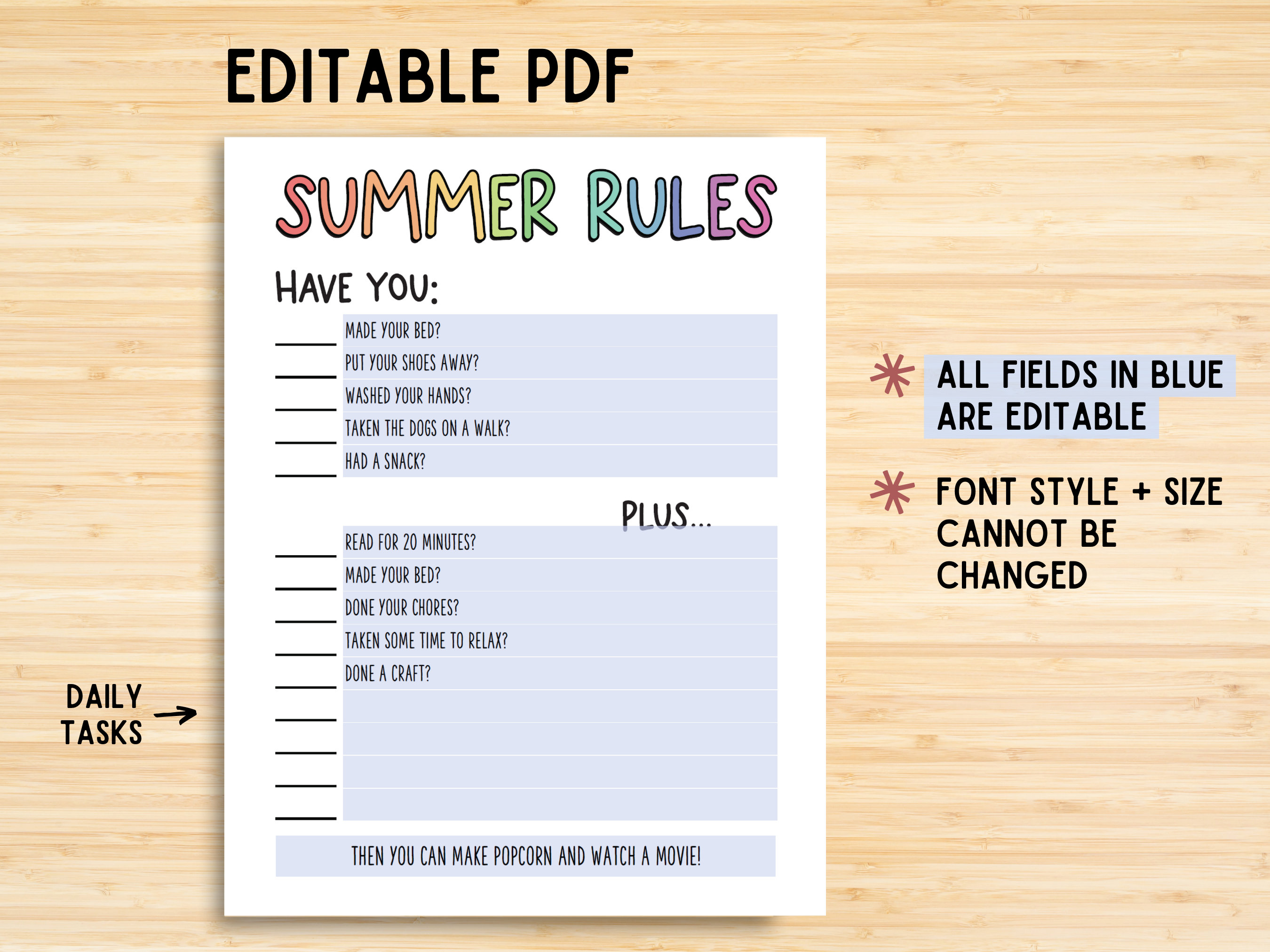 Editable Summer Bundle Screen Time Checklist Daily Routine - Etsy