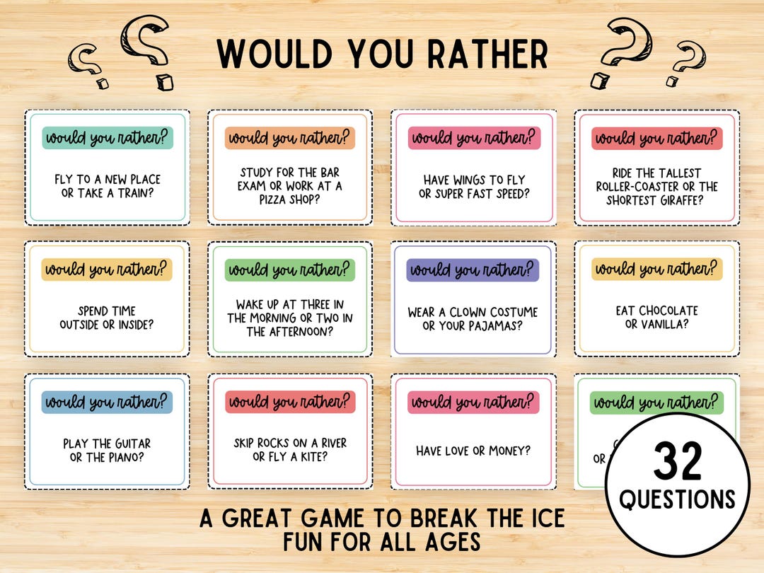 Would You Rather Game for Kids, Conversation Starters, Would You Rather ...