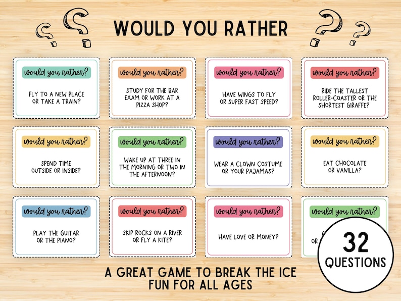 Would You Rather Game for Kids, Conversation Starters, Would You Rather ...