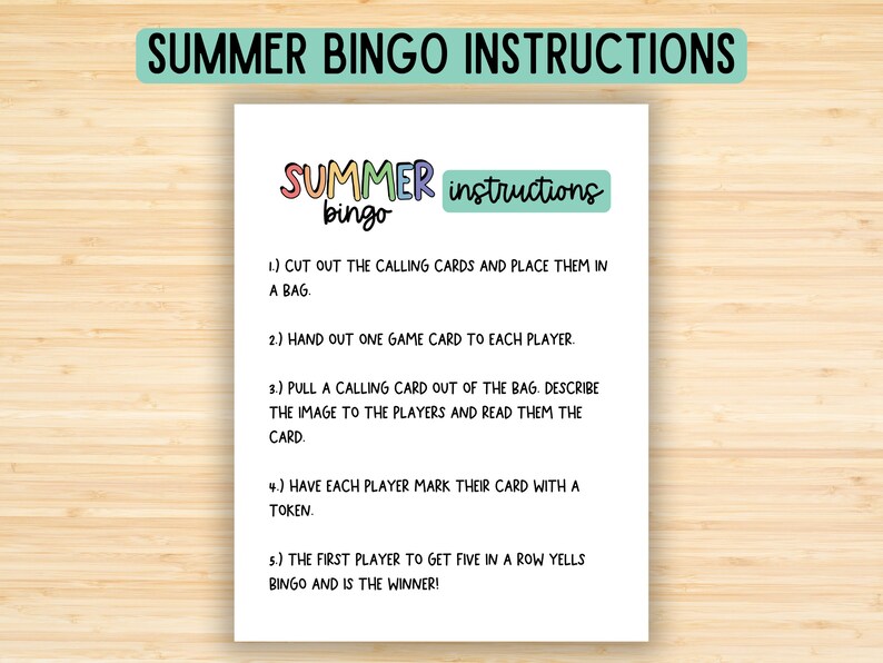 Summer Bingo, 30 Summer Bingo Cards, Summer Activity, Kid's Printable ...
