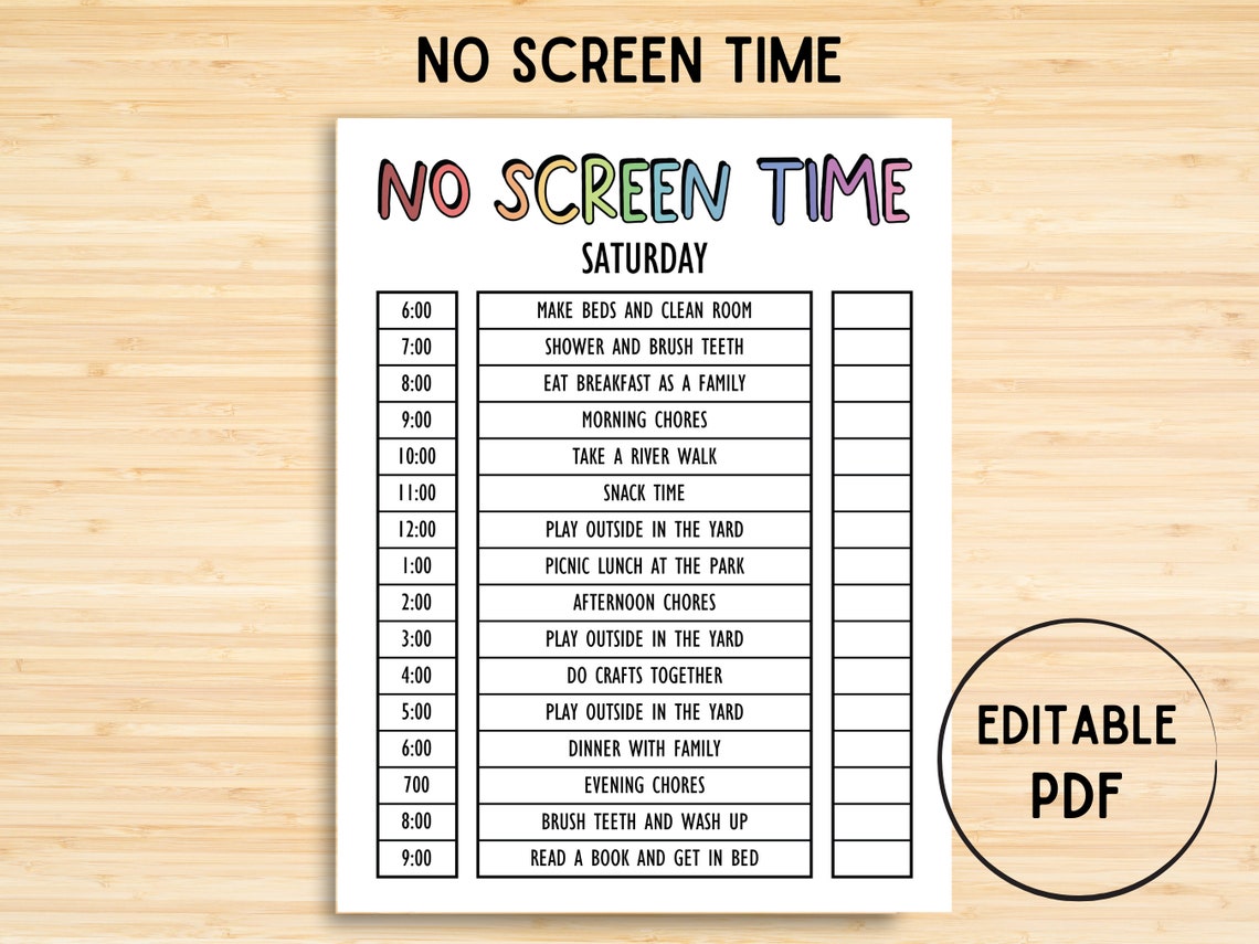 Screen Time Chore Chart, Editable Screen Time Schedule, Printable ...