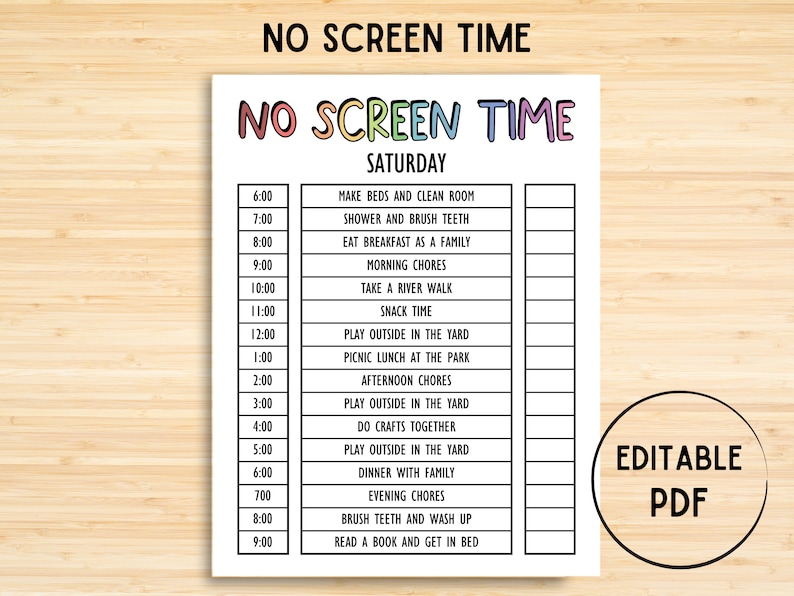 Screen Time Chore Chart, Editable Screen Time Schedule, Printable ...