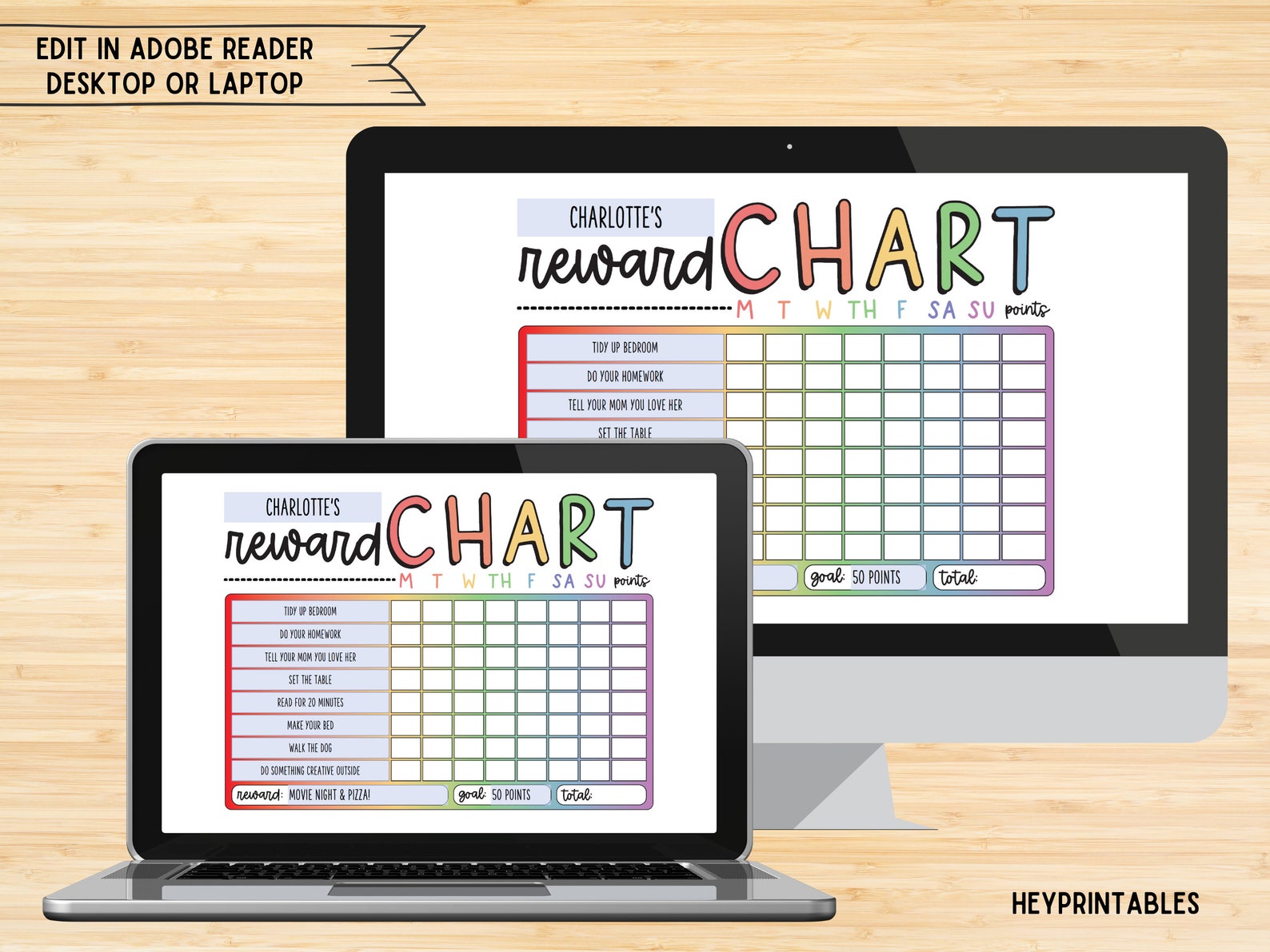Reward Chart Printable Editable Weekly Kids Chore and Reward - Etsy