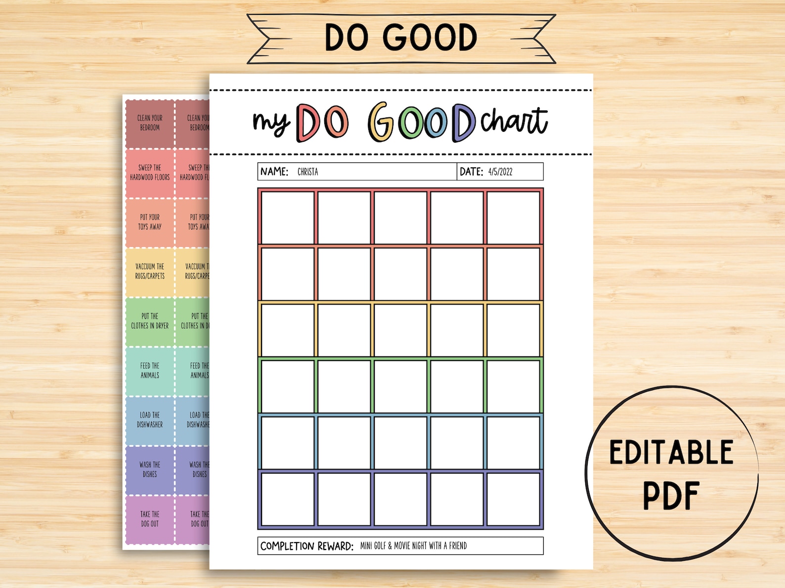 Reward Chart, Chore Chart, Editable Weekly Kids Chore and Reward Chart ...
