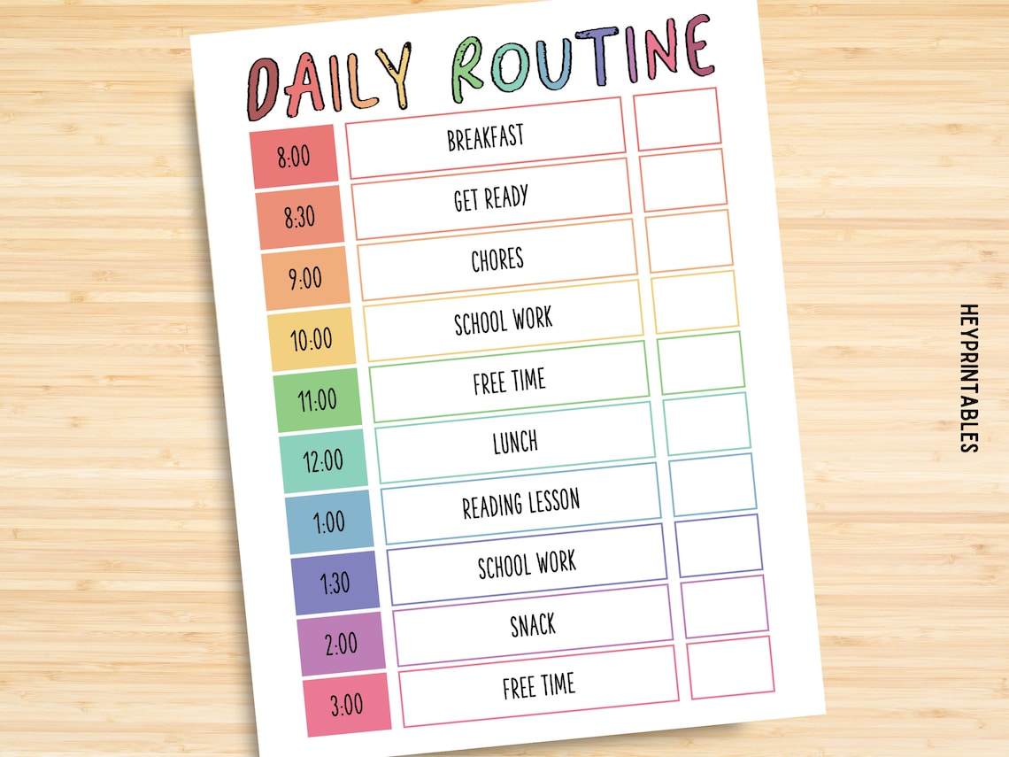 Daily Routine, Printable Daily Routine, Responsibility Chart, Chore ...