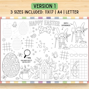 Easter Activity Mat Bundle, Easter Coloring Placemat, Easter Games ...