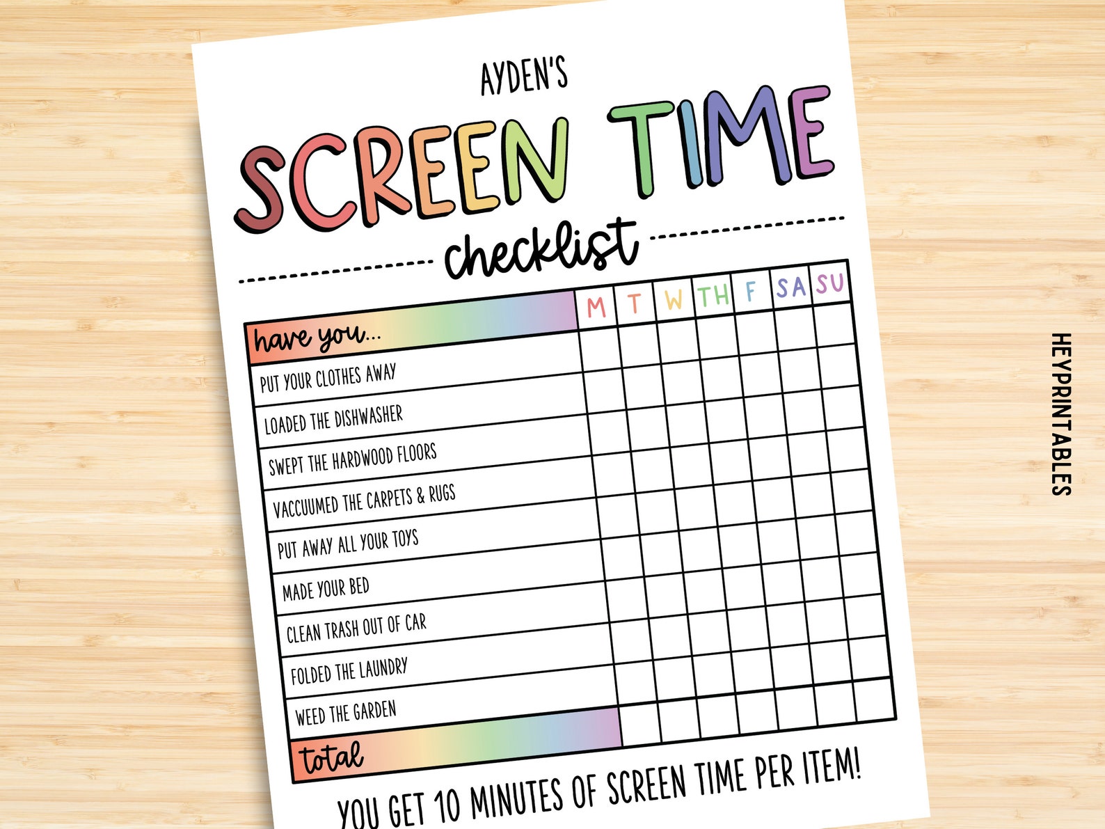 Screen Time Checklist Editable Printable Screen Time Chore - Etsy