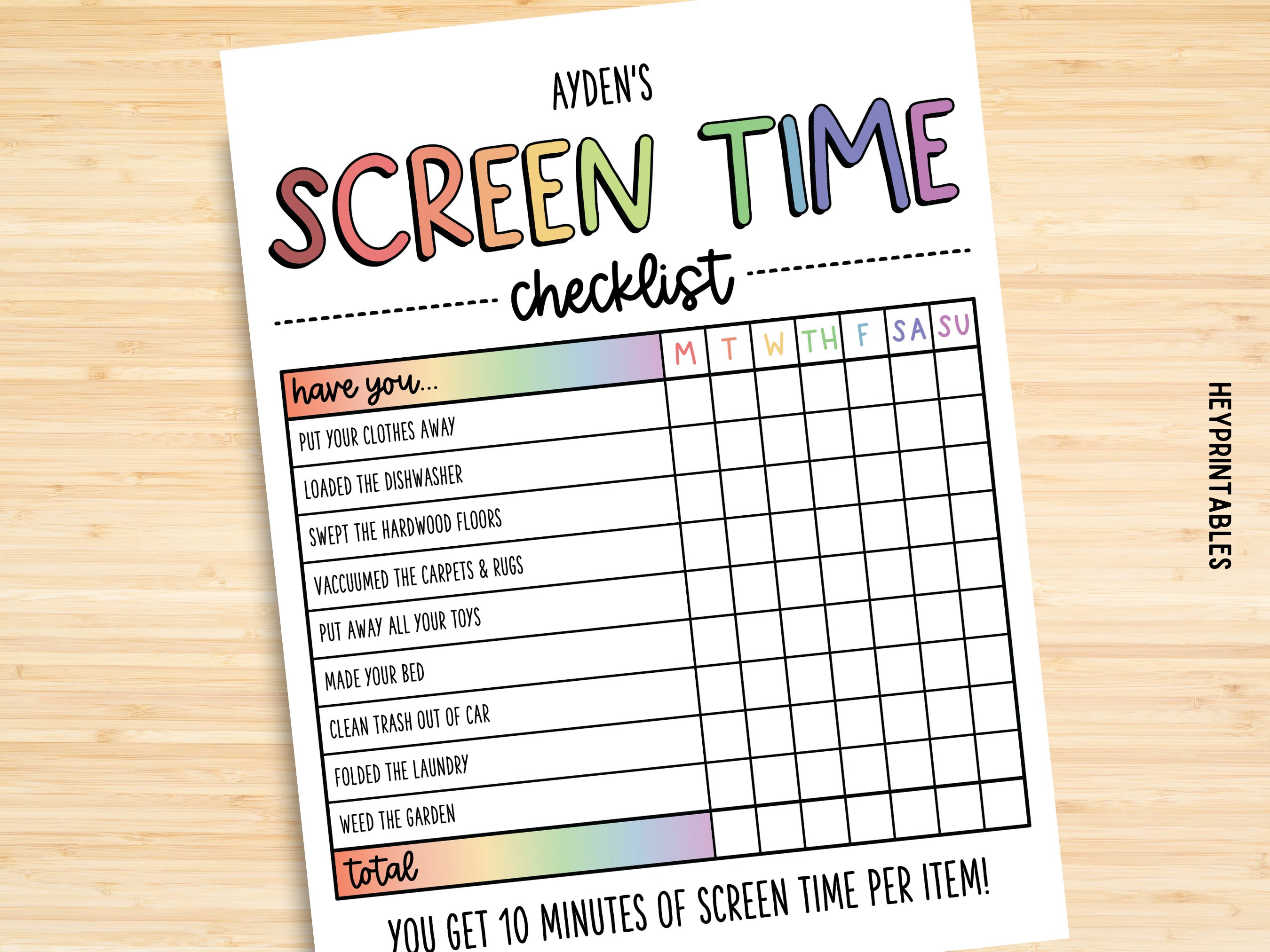 Screen Time Checklist Editable Printable Screen Time Chore - Etsy