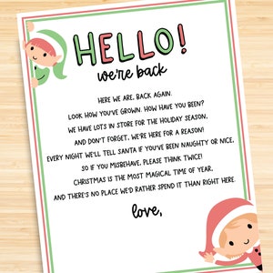 Elf We're Back, Elf Note, Welcome Arrival Letter for Two Elves, Hello ...