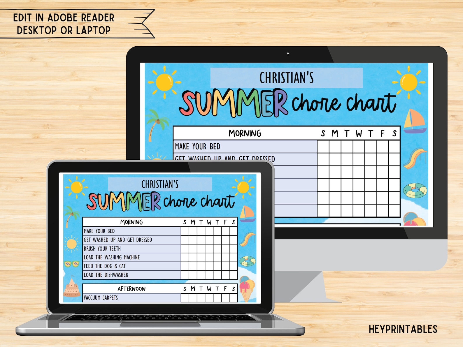 Fun Summer Chore Chart for Kids, Editable Chore Reward Chart, Kids ...