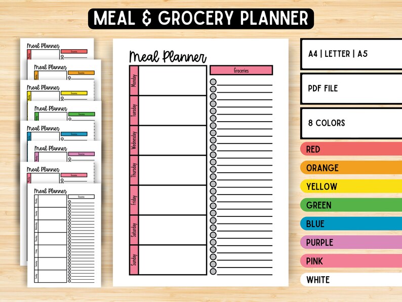 Meal Planner, Groceries Planner, Weekly Menu Planner, Meal Prep, Health ...
