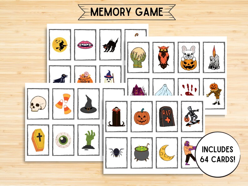 Halloween Memory Game, Printable Halloween Matching Game, Fall Game for ...