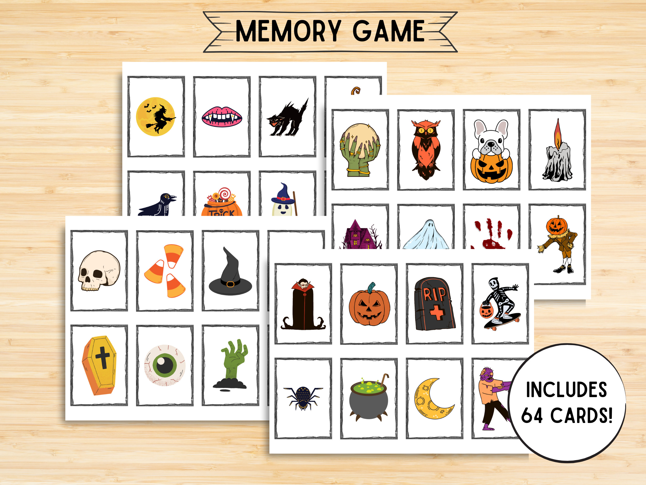 Halloween Memory Game, Printable Halloween Matching Game, Fall Game for ...