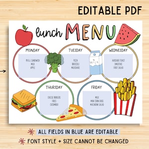 Editable Kids Breakfast, Lunch, Dinner Planner, Meal Weekly Planner ...