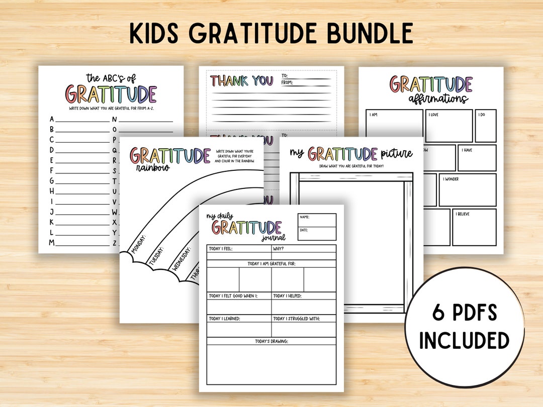 Kids Gratitude Journal Bundle, Thank You Wellness Journal, Daily ...