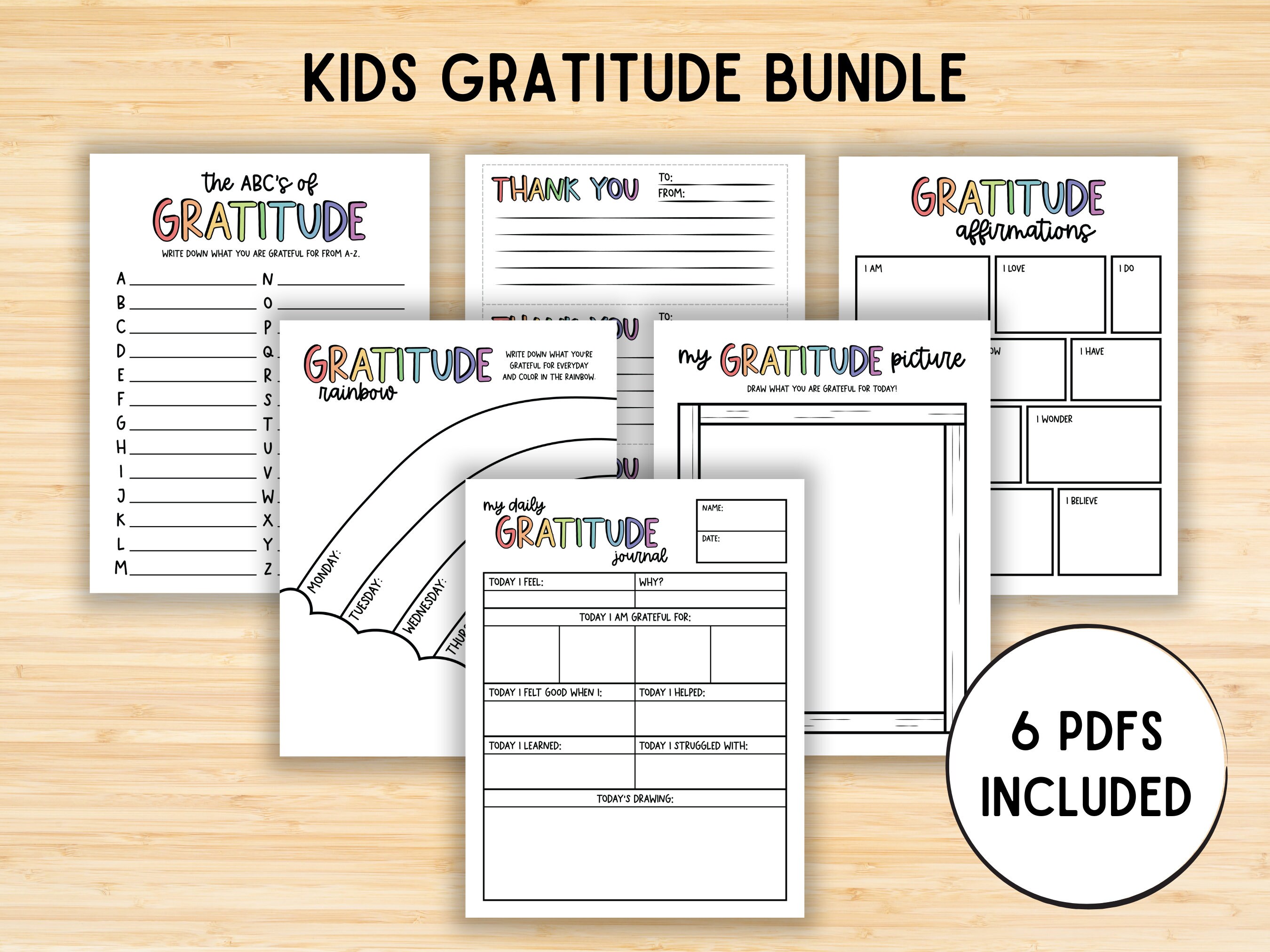 Kids Gratitude Journal Bundle, Thank You Wellness Journal, Daily ...