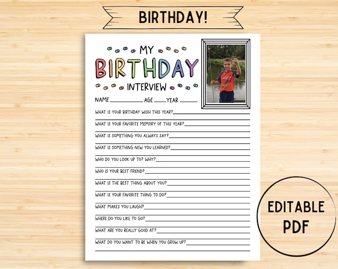 Printable Kids Birthday Interview | Kid's Who Am I Keepsake ...