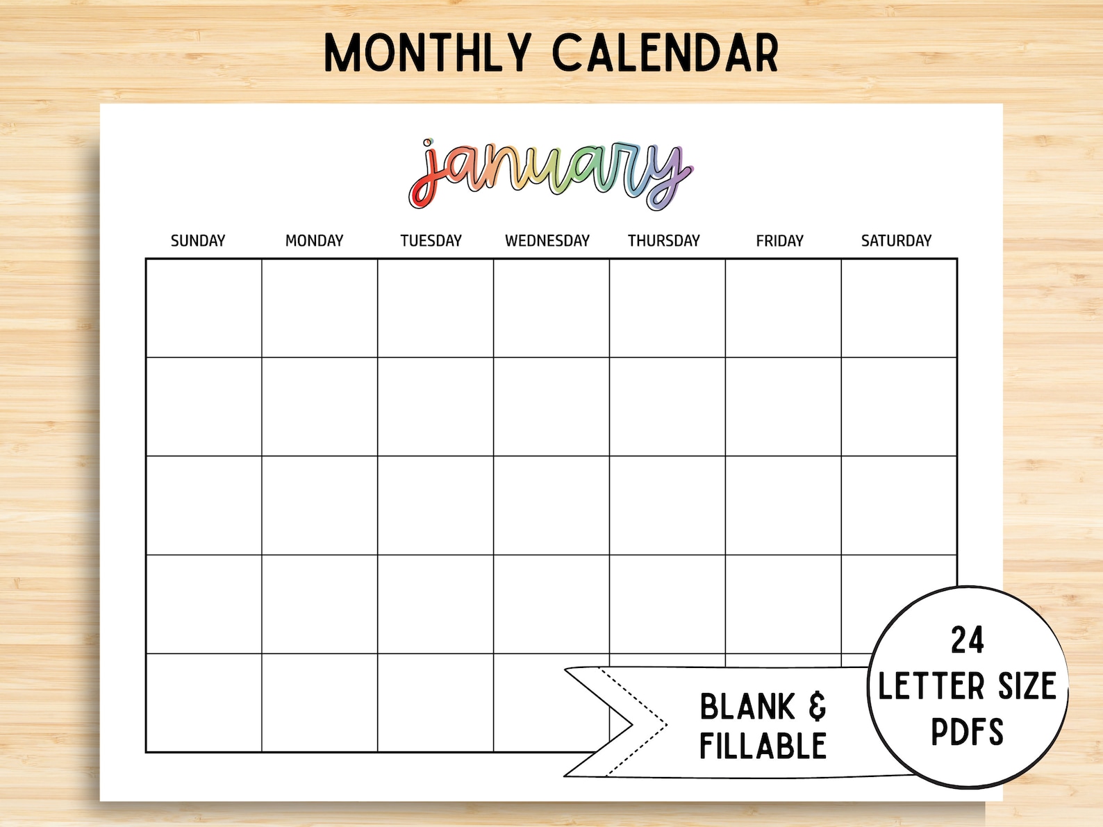 Monthly Blank Calendar Simple Calendar Editable PDF 11 X - Etsy