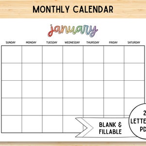 Monthly Blank Calendar, Simple Calendar, Editable PDF, 11 X 8.5 ...