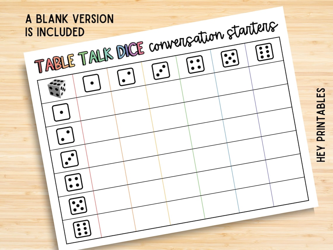 Table Talk Dice, Roll and Tell Game, Dice Breaker, Editable ...