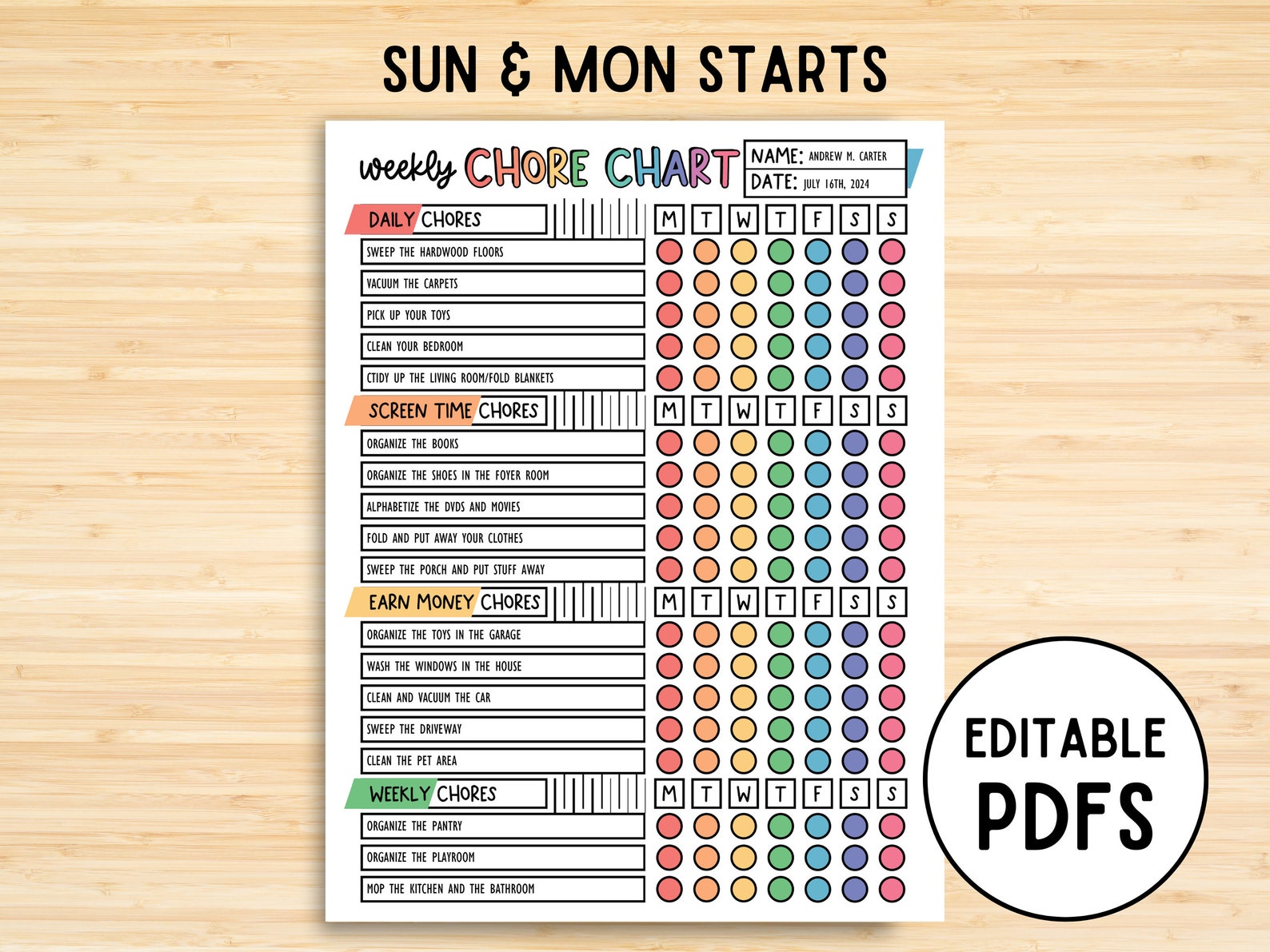 Editable Chore Chart for Kids, Screen Time Chart Checklist, Allowance ...