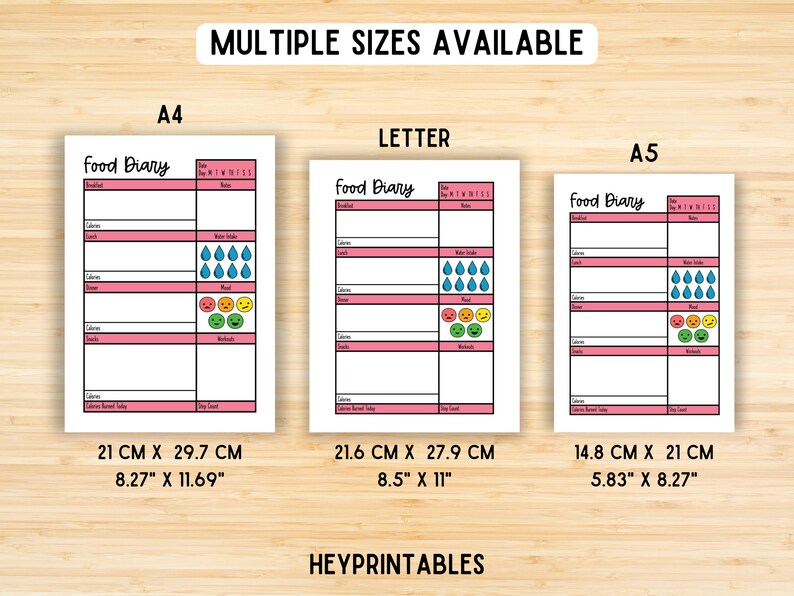 Daily Food Diary Printable, Daily Calorie Tracker, Daily Food Journal ...