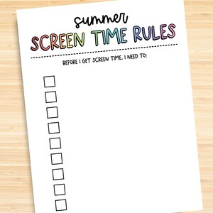 Screen Time Checklist Summer, Editable, Printable, Screen Time Chore ...