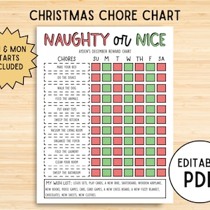 Christmas Chores Reward Chart, Santa Claus List, Chore Chart Kids ...