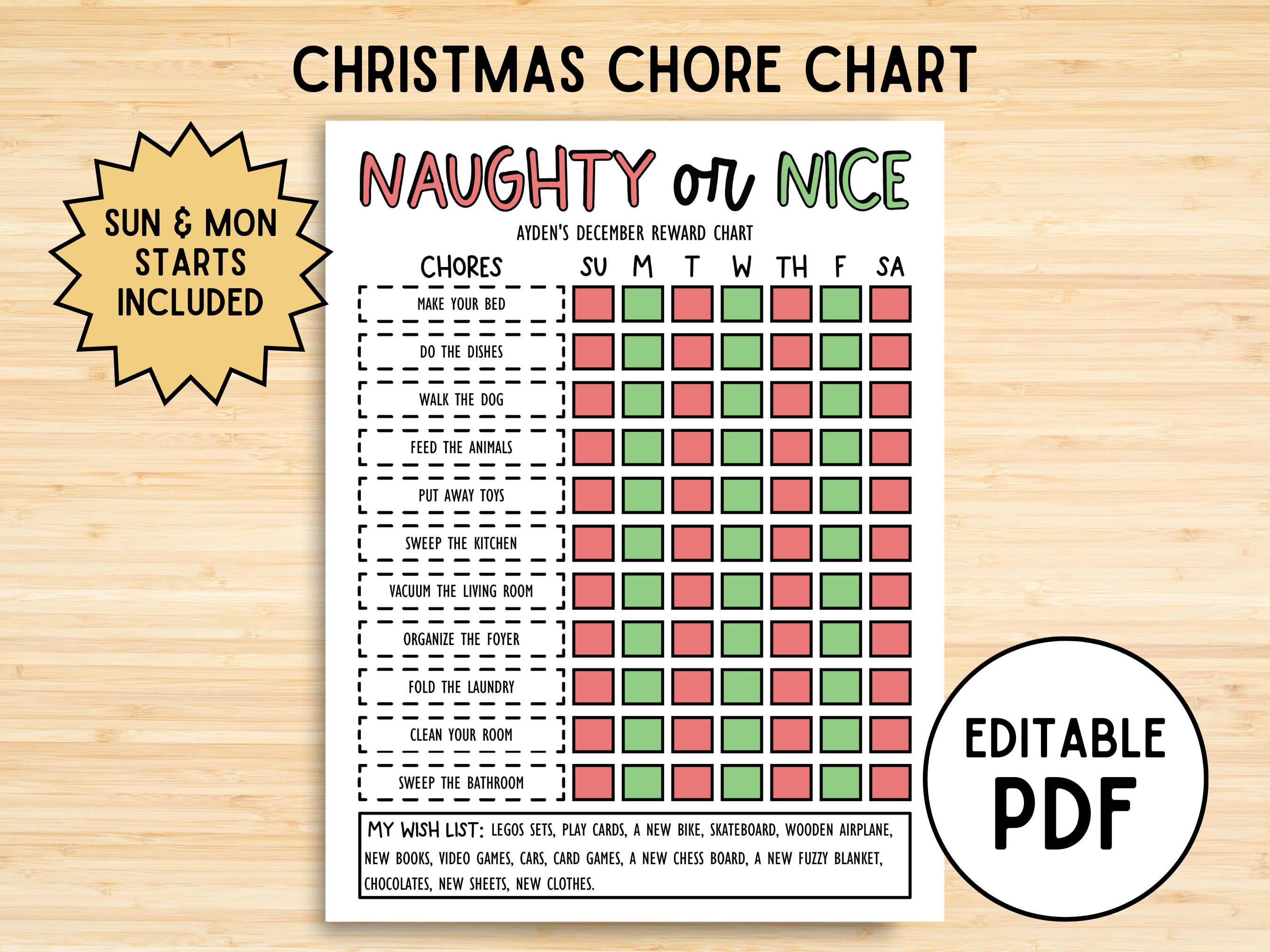 Christmas Chores Reward Chart, Santa Claus List, Chore Chart Kids ...