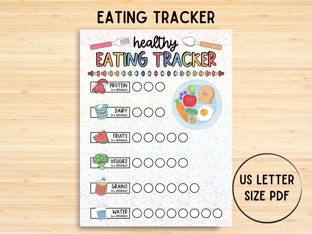 Printable Healthy Eating Tracker, Kids Food Chart, Food Pyramid Tracker, Daily Nutrition Chart ...
