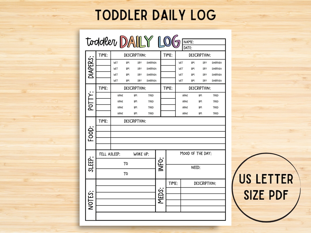 Toddler Daily Report, Daily Log for Daycare, Preschool, Nanny ...