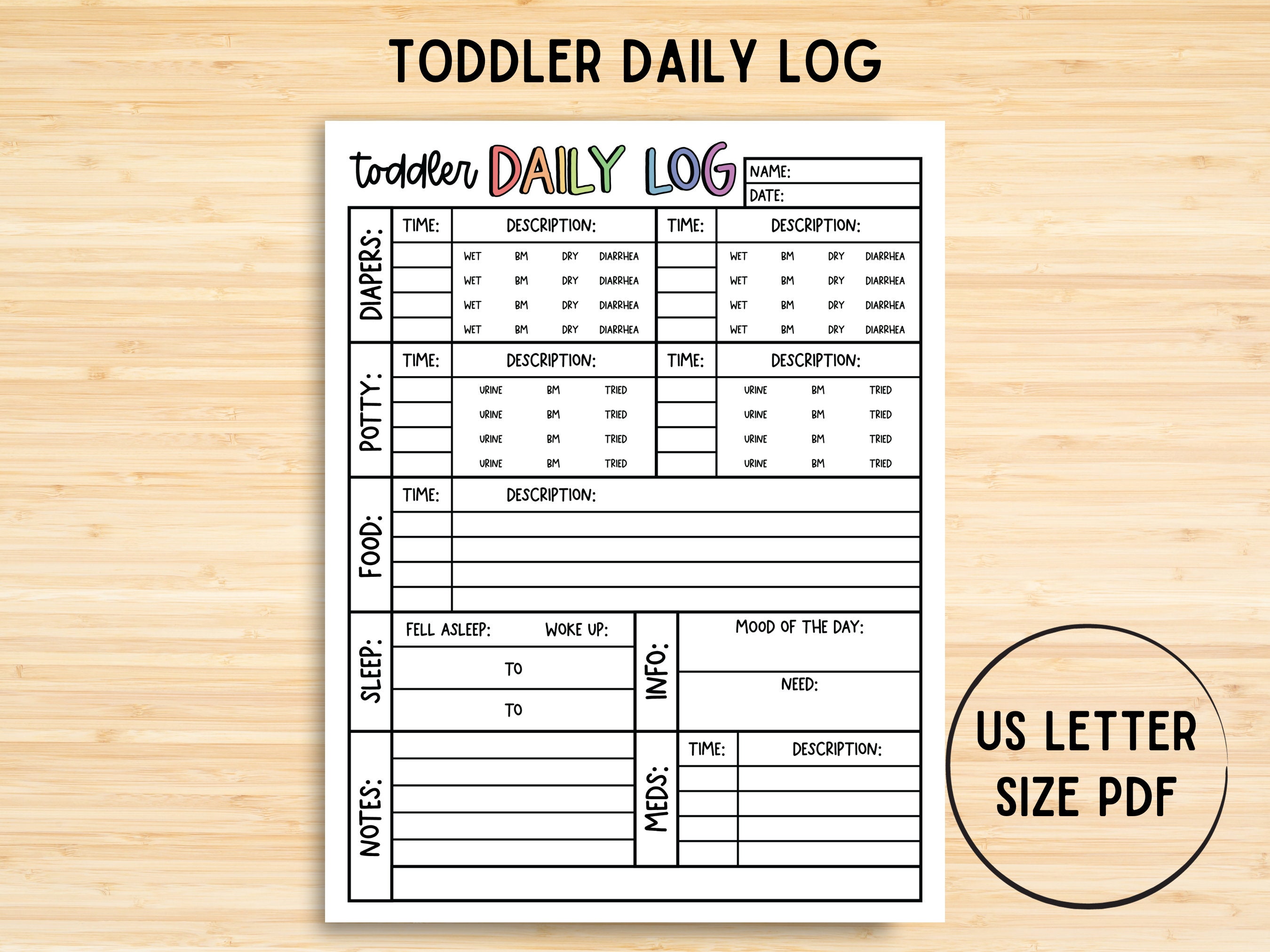 Toddler Daily Report, Daily Log for Daycare, Preschool, Nanny ...