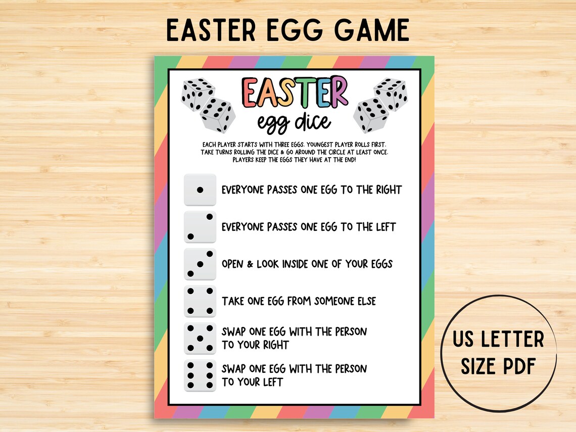 Easter Egg Exchange Dice Game, Printable Easter Games, Easter Egg Dice ...