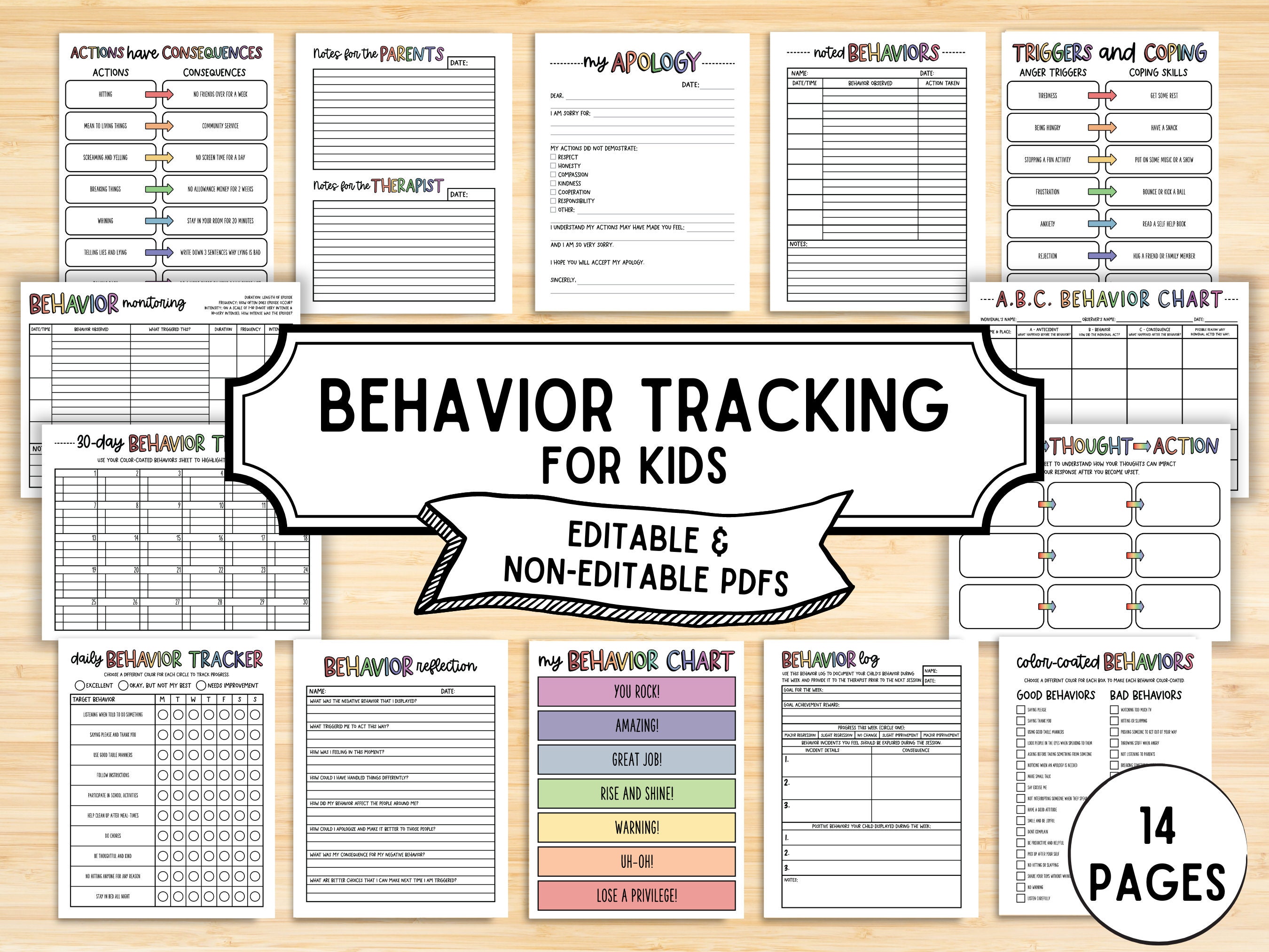 Kids Behavior Tracker Bundle, Actions Consequence Chart, Weekly, Daily ...