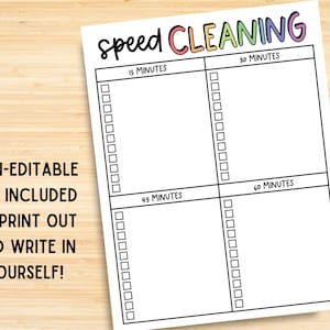 Speed Cleaning Checklist, Printable Speed Cleaning Checklist, Power ...