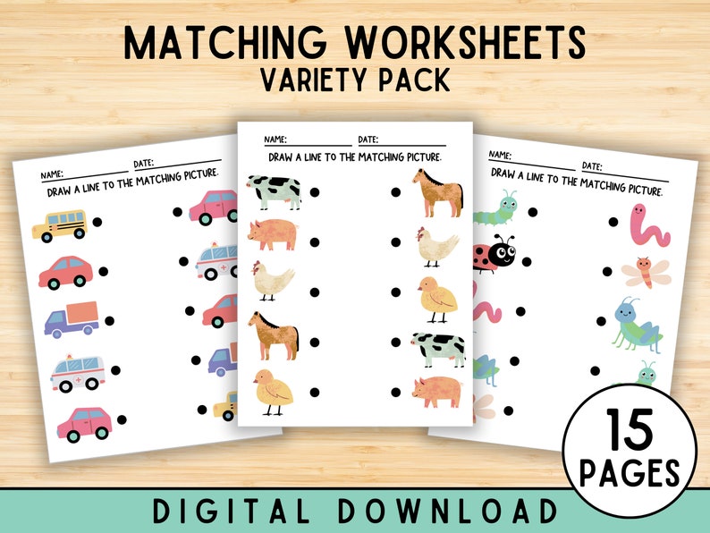 Printable Matching Worksheets, Kindergarten Preschool Activity, Match the Picture, Busy Book ...