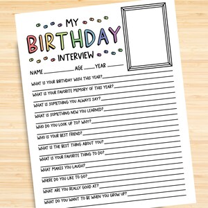Editable Kids Birthday Interview, Annual Interview, Birthday Keepsake ...