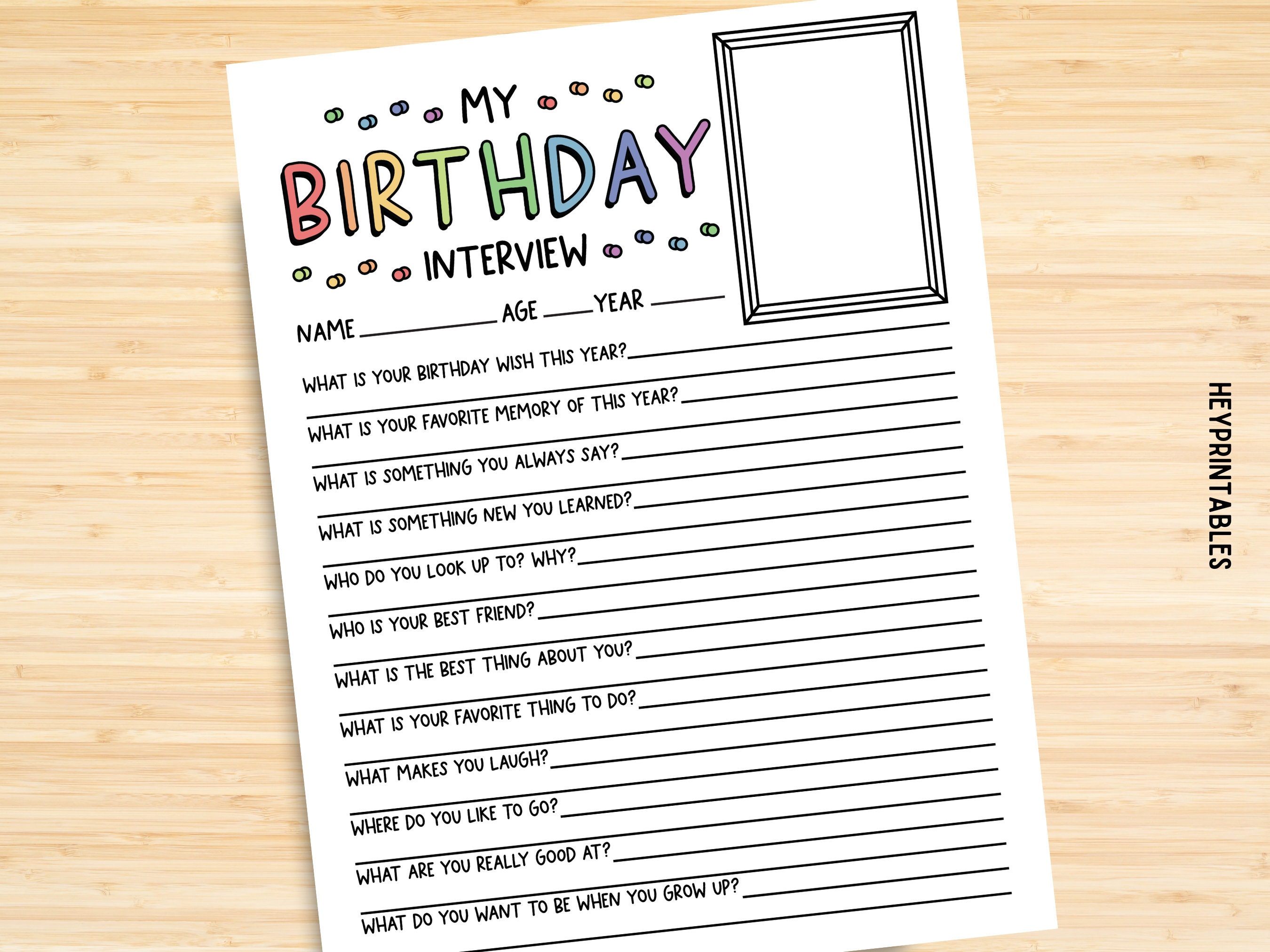 Editable Kids Birthday Interview, Annual Interview, Birthday Keepsake ...