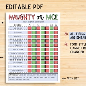 Christmas Chores Reward Chart, Santa Claus List, Chore Chart Kids ...