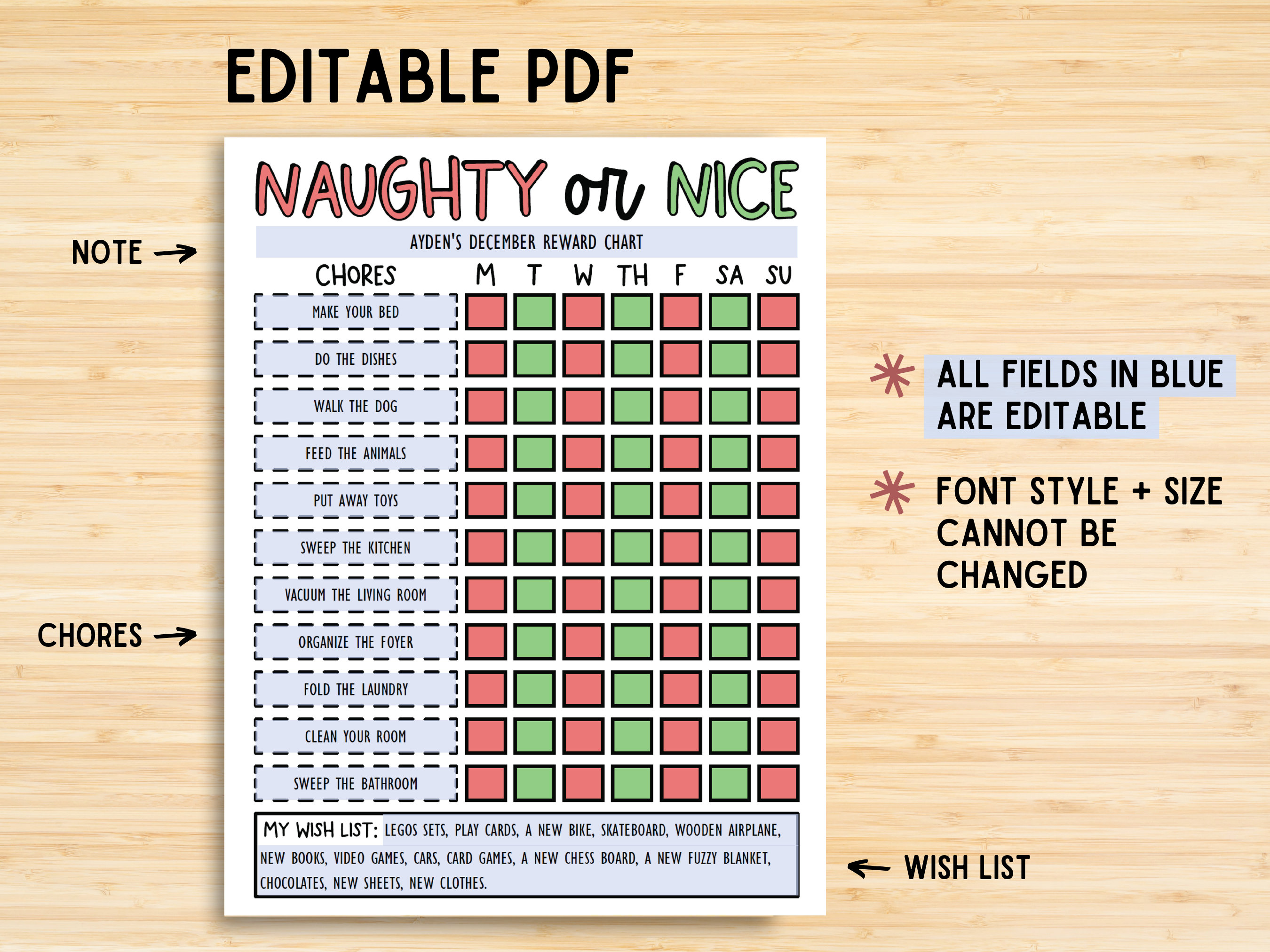 Christmas Chores Reward Chart, Santa Claus List, Chore Chart Kids ...