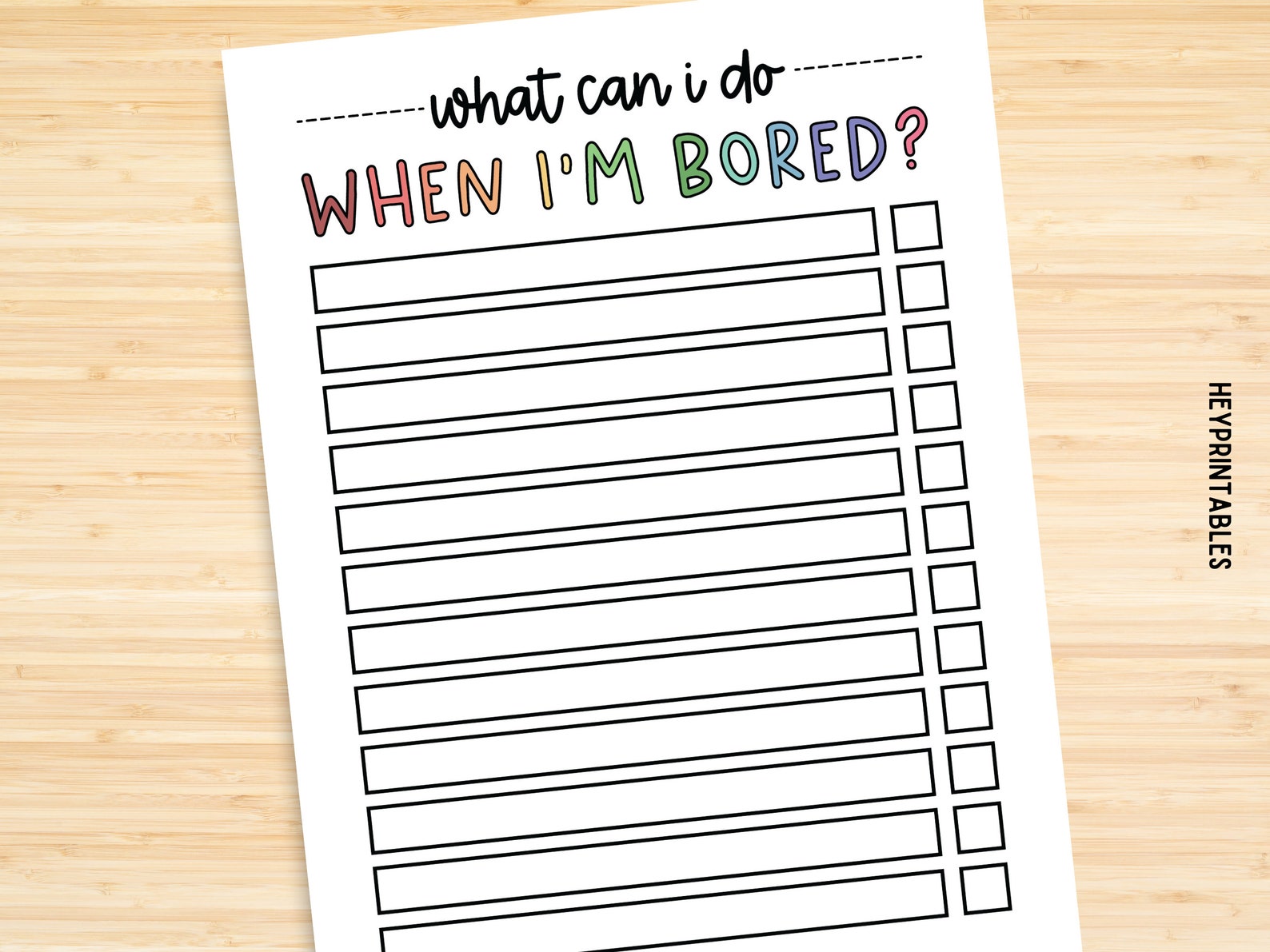 Editable I'm Bored Checklist, Printable Kids Activity List, School ...
