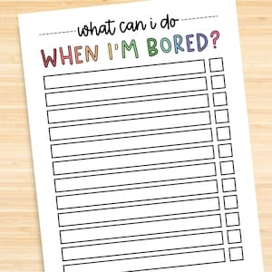 Editable I'm Bored Checklist, Printable Kids Activity List, School ...