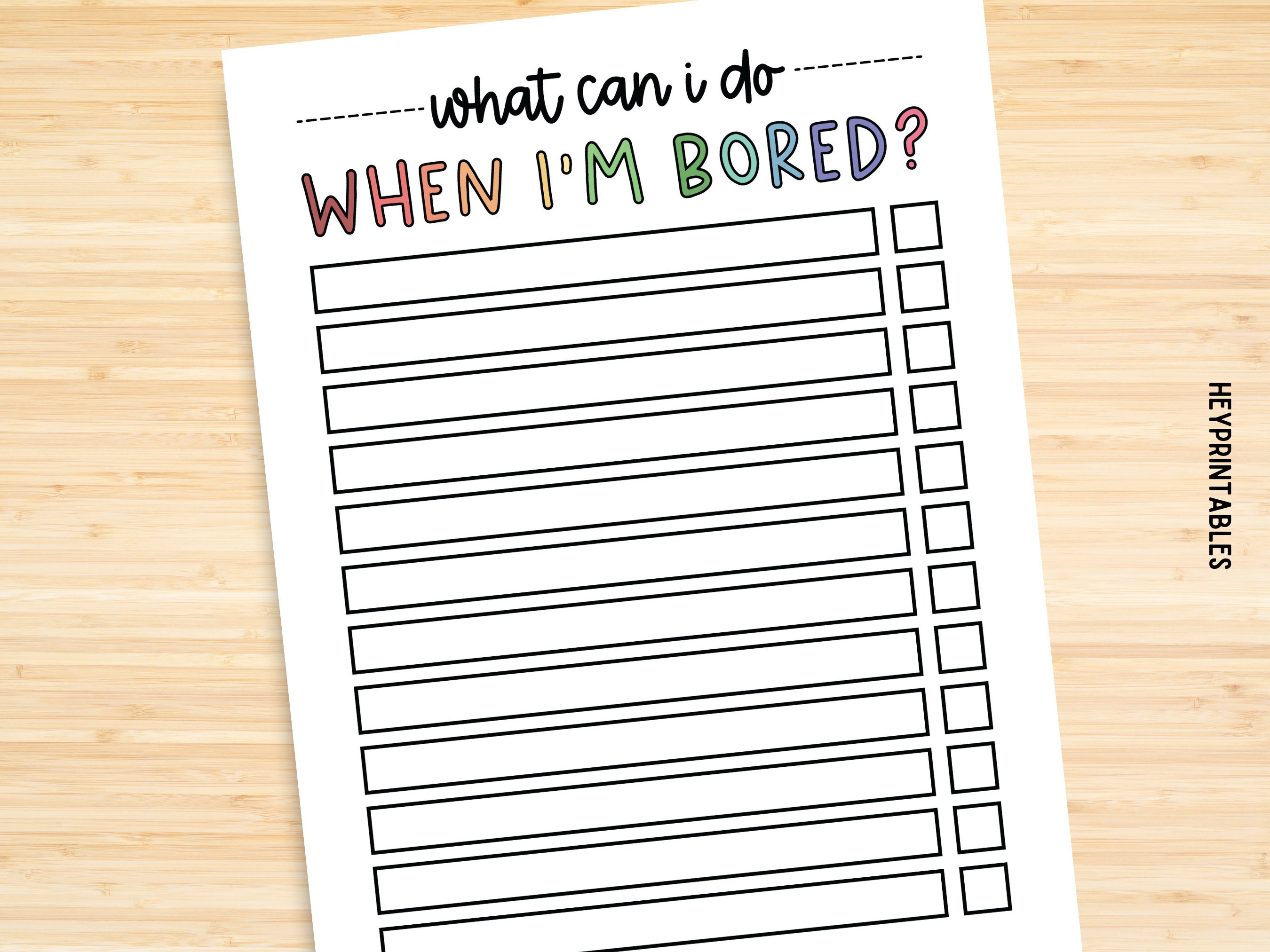 Editable I'm Bored Checklist Printable Kids Activity - Etsy