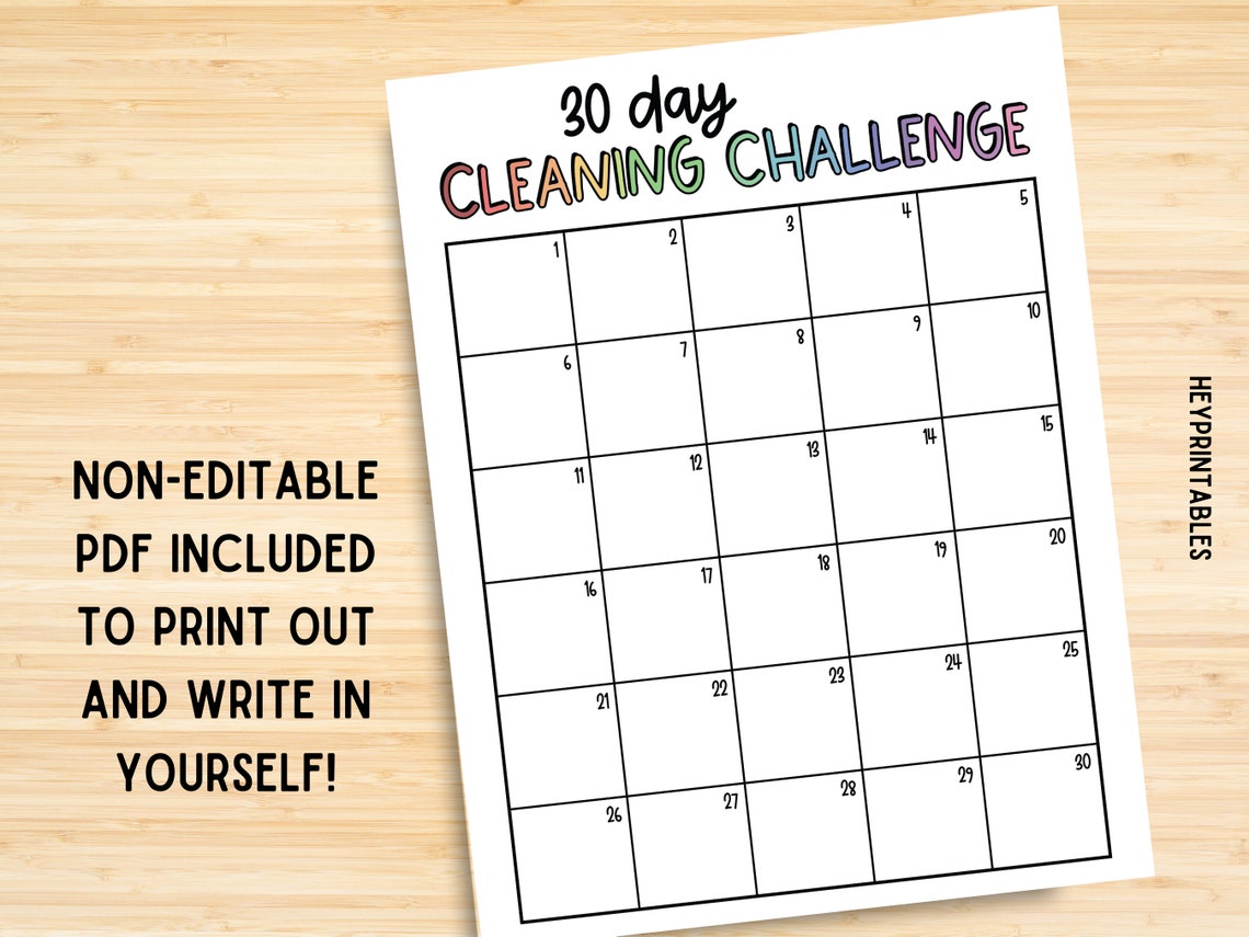 30 Day Cleaning Challenge Printable, Cleaning Planner, Cleaning Tracker ...