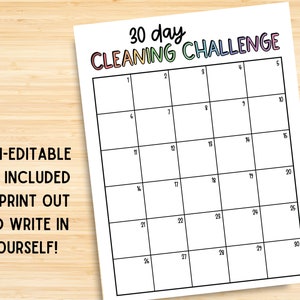 30 Day Cleaning Challenge Printable, Cleaning Planner, Cleaning Tracker ...